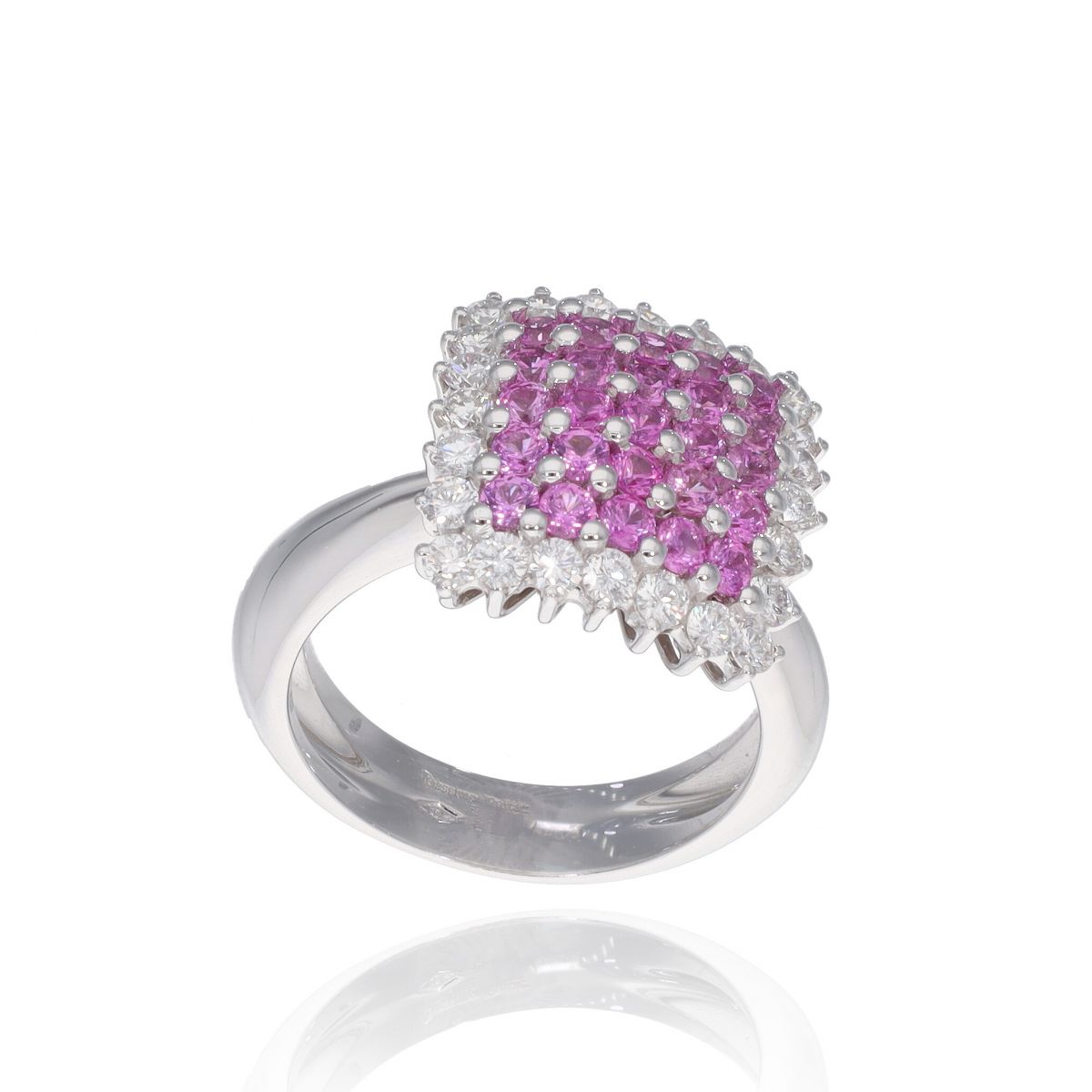 Zaffiri: Anello in Oro bianco con Diamanti e Zaffiri rosa